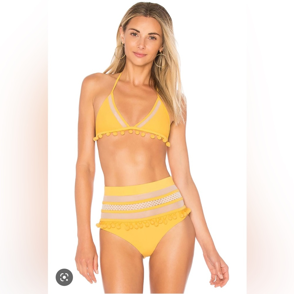 Tularosa Nina Bikini Yellow Pom Poms High Waisted Bot… - Gem